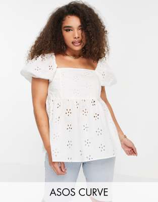 ASOS DESIGN Curve daisy broderie smock in ivory | ASOS