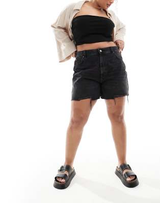 Asos Curve Asos Design Curve Denim Dad Shorts In Wash Black | ModeSens
