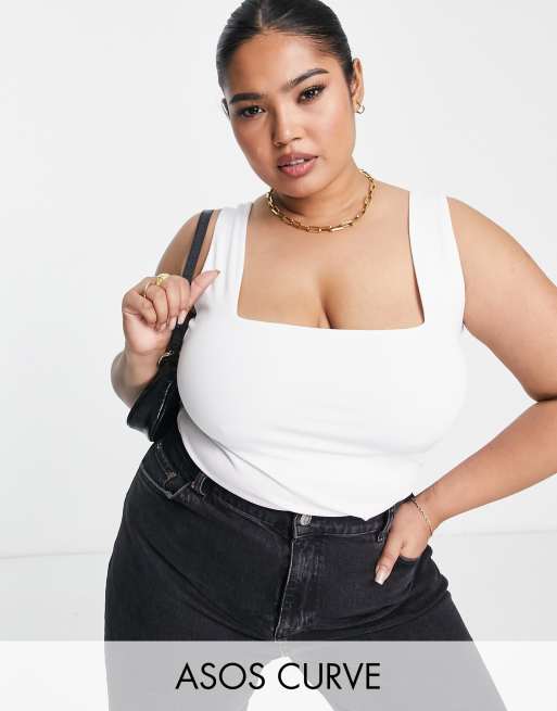 Asos Design Curve Edit Luxe Lang Geschnittenes Trägertop In Weiß