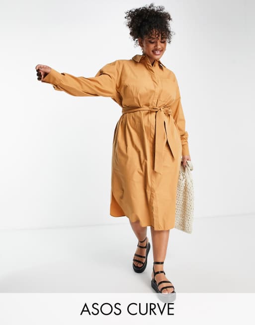 Asos Design Curve Edit Midi Hemdkleid Aus Stretchstoff In Biscuit