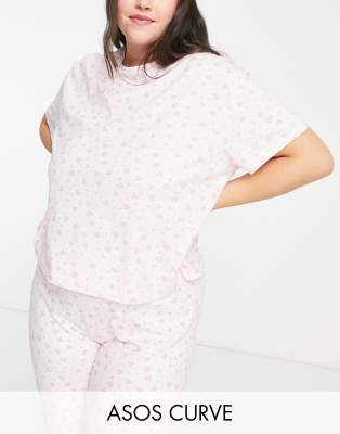 ASOS DESIGN Curve exclusive mix & match ditsy heart pyjama tee in pink ...