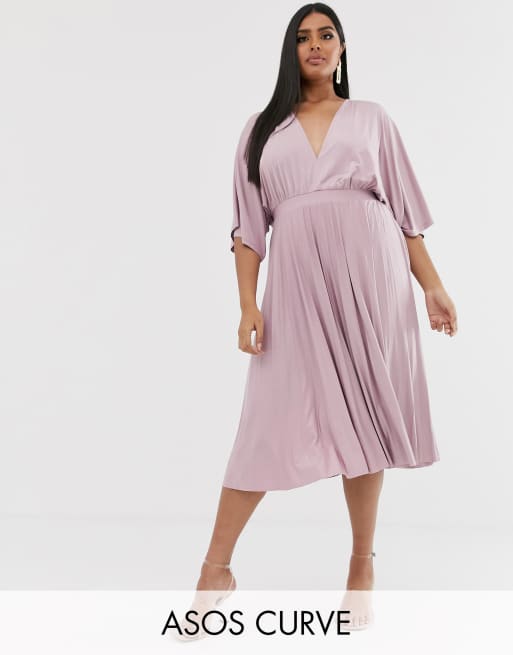 Asos Design Curve Exclusive Pleated Slinky Kimono Midi Dress Asos