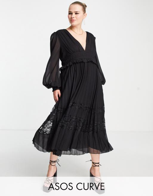 Asos Design Curve Exclusive Plisowana Sukienka Midi Z Głębokim