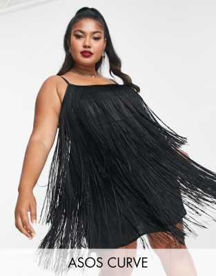 ASOS DESIGN Curve fringed mini dress in black | ASOS