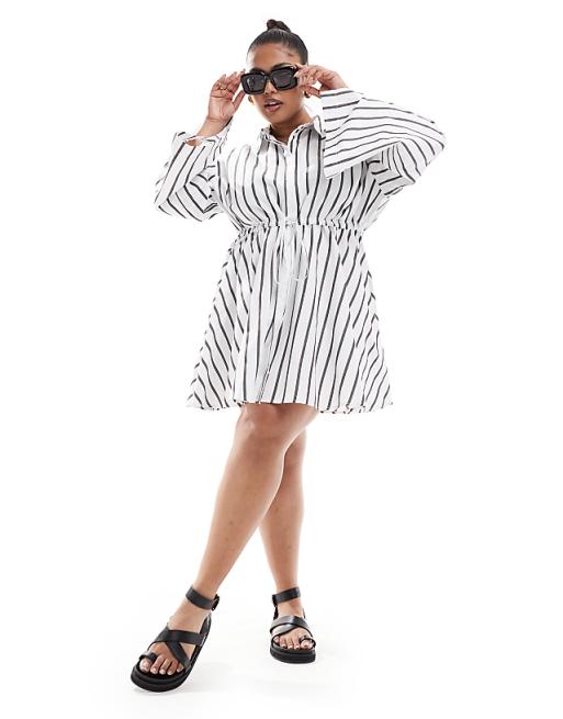 ASOS DESIGN Curve - Gestreeote mini overhemdjurk met aangerimpeld ... ASOS DESIGN Curve - Gestreeote mini overhemdjurk met aangerimpeld ...