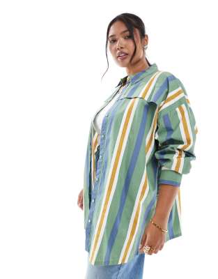 ASOS DESIGN Curve - Gestreept overhemd met gelaagde schouderpas | ASOS