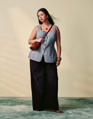 ASOS DESIGN Curve - Gilet de tailleur style corset motif hachuré - Gris | ASOS