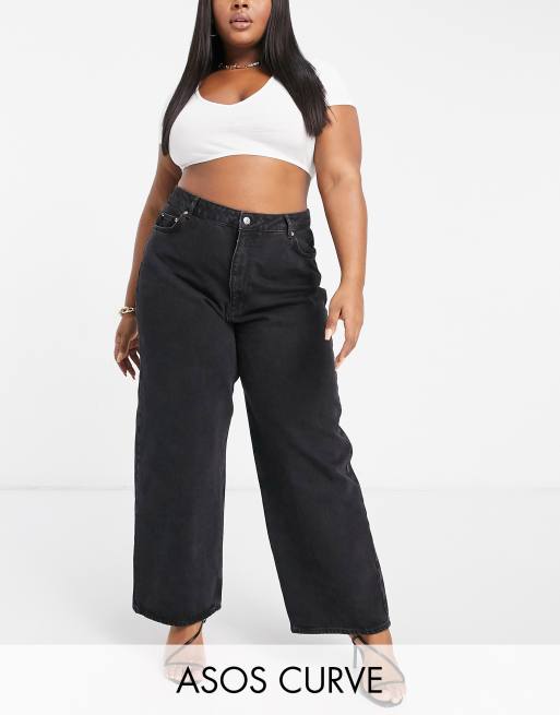 Asos Design Curve High Rise Relaxed Dad Jeans In Washed Black Asos