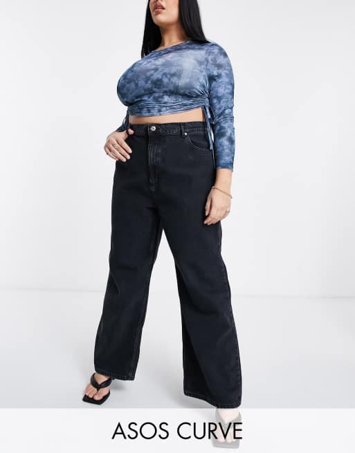 Asos Design Curve Jean Dad Taille Haute Coupe Décontractée Noir