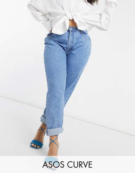 Asos Design Curve Jean Mom Taille Haute Souple Délavage Vif Asos