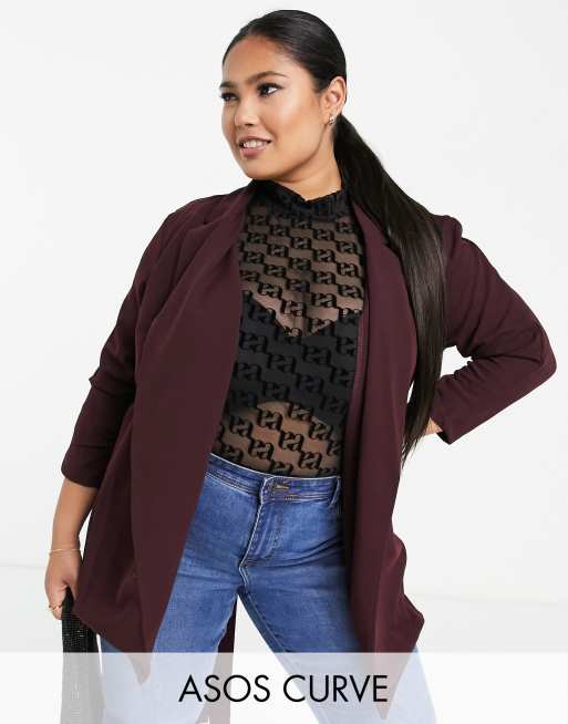 Asos Design Curve Jersey Anzugblazer Mit Wickeldesign In Weinrot Asos