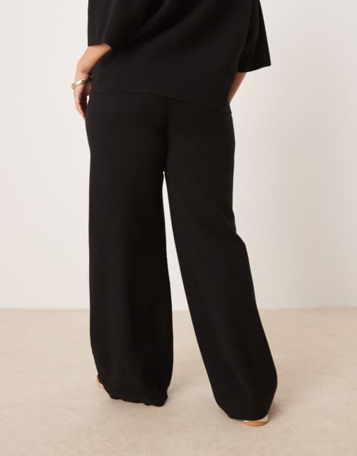 ASOS DESIGN Curve knit structured pants in black - part of a set | ASOS