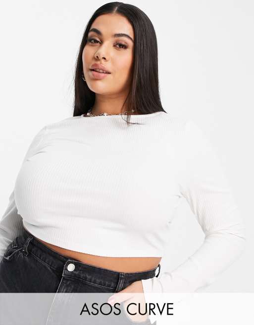 Asos Design Curve Kurz Geschnittenes Langärmliges Oberteil In Weiß