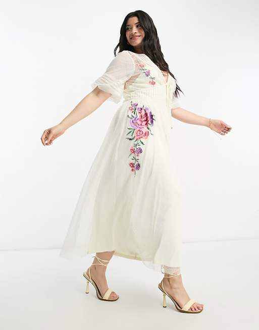 ASOS DESIGN Curve – Kurzärmliges Midikleid in Elfenbein aus gepunktetem ... ASOS DESIGN Curve – Kurzärmliges Midikleid in Elfenbein aus gepunktetem ...