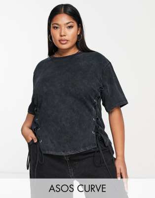 ASOS DESIGN Curve lace up tee in black | ASOS