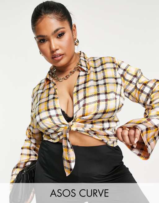 Asos Design Curve Langärmlige Bluse Aus Satin Mit Patchwork Design
