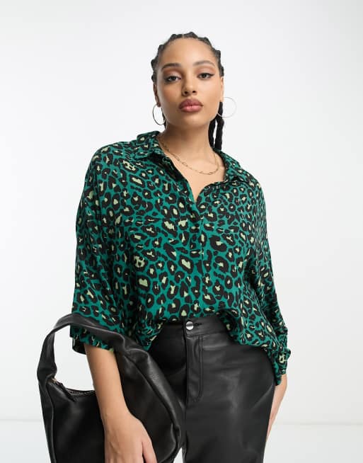 Asos Design Curve Langärmlige Oversize Hemdbluse Mit Leopardenmuster