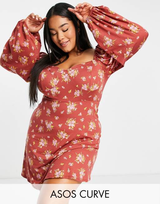 Asos Design Curve Langärmliges Mini Freizeitkleid Mit Körbchendetail