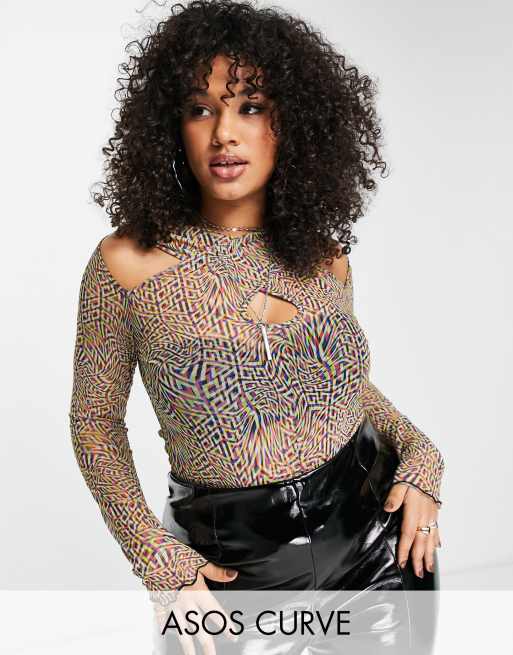 Asos Design Curve Langärmliges Oberteil Aus Netzstoff Mit
