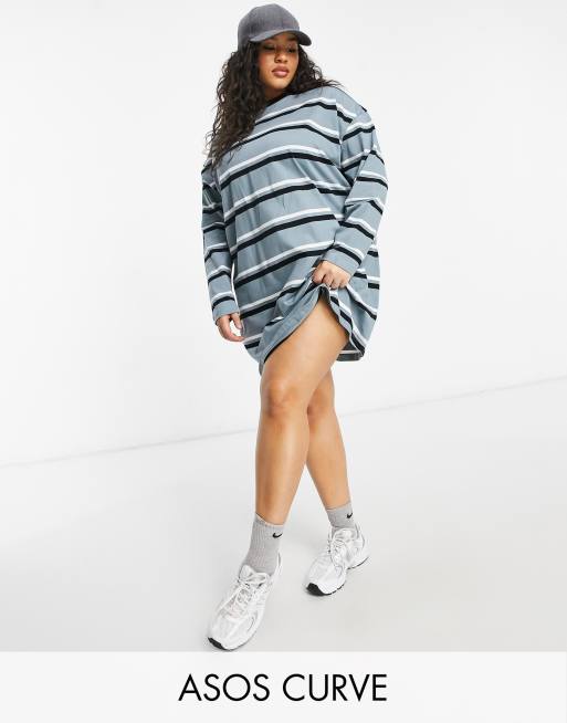 Asos Design Curve Langärmliges Oversize T Shirt Kleid Mit Streifen In