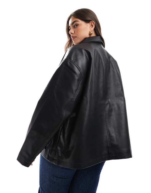 ASOS DESIGN Curve leather look Harrington jacket in black | ASOS