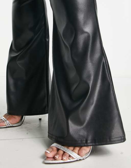 ASOS DESIGN Curve leather look kick flares in black | ASOS