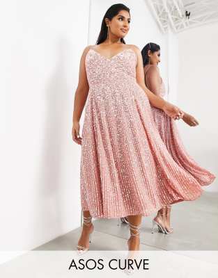 ASOS DESIGN Curve - L'invitée - Robe mi-longue à bretelles et ornements - Rose cendré | ASOS
