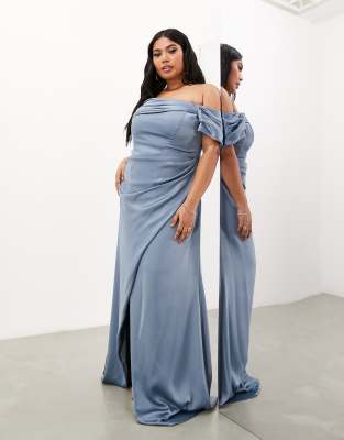 ASOS DESIGN Curve - L'invitée - Robe portefeuille longue drapée satinée ...
