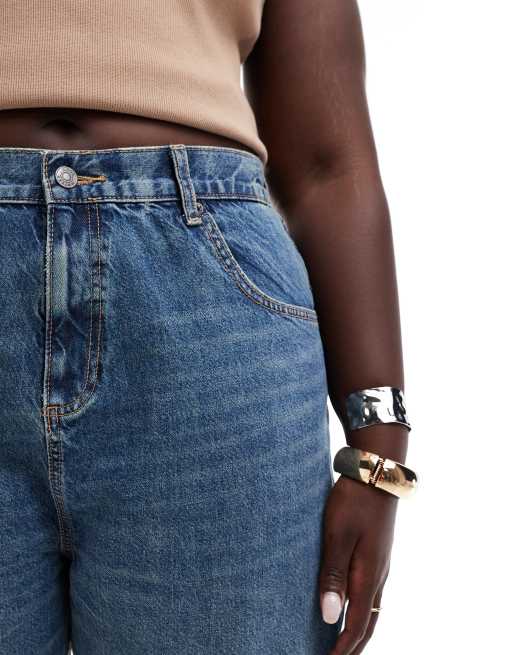 ASOS DESIGN Curve loose jeans with deep turn up cuff in mid blue | ASOS