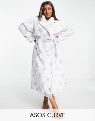 ASOS DESIGN Curve lounge mix & match star bleached borg maxi robe in ...
