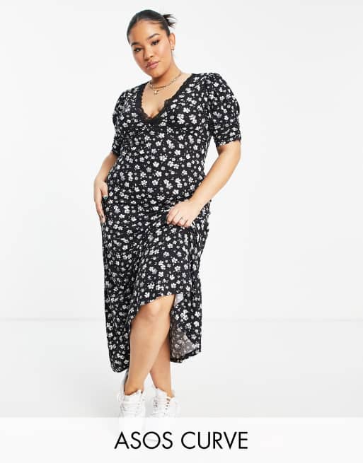 Asos Design Curve Maxi Freizeitkleid Mit Spitzendetail Und