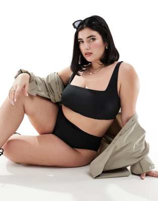 ASOS DESIGN Curve – Maya – Mix and Match – Kurzes Bikinioberteil in Schwarz mit eckigem ...