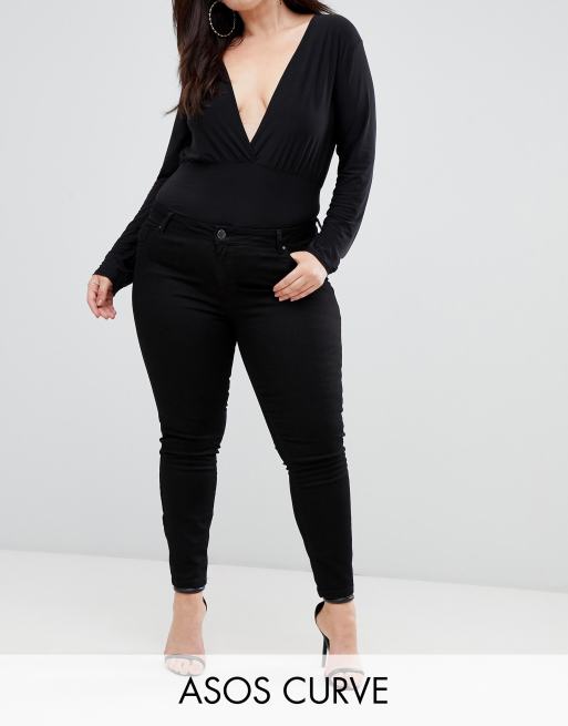 Asos Curve Asos Design Curve Mid Rise Skinny Jeans In Clean Black