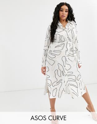 ASOS DESIGN Curve midi belted shirt dress in print | ASOS