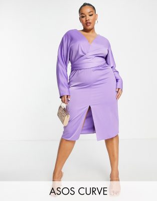 Asos Curve Asos Design Curve Midi Dress With Batwing Sleeve And Wrap