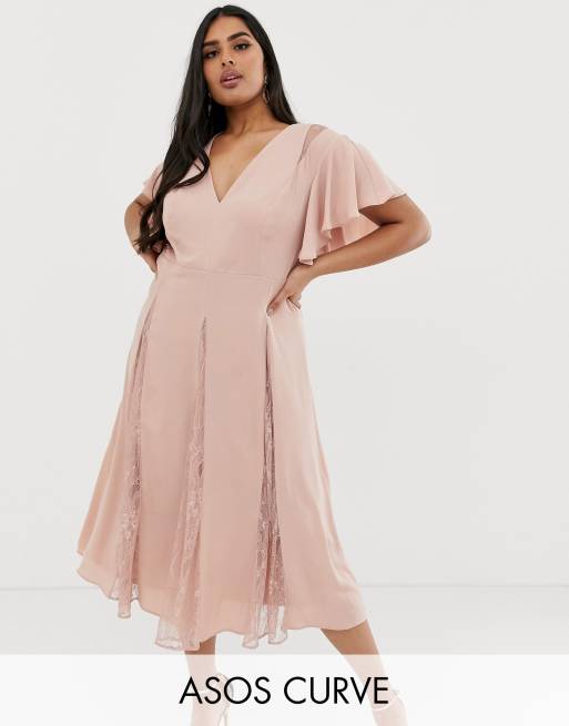 Asos Design Curve Midi Dress With Godet Lace Inserts Asos