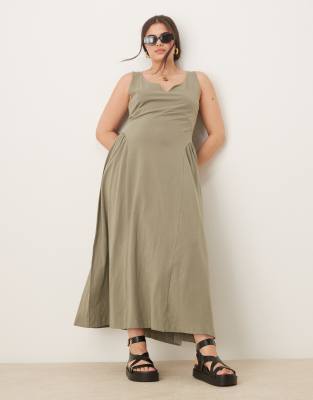 ASOS DESIGN Curve - Midi jurk met hartvormige halslijn in saliegroen | ASOS