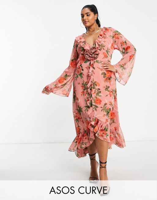 Asos Design Curve Midikjole Med Dyb Udskæring Med Brystbuket Og
