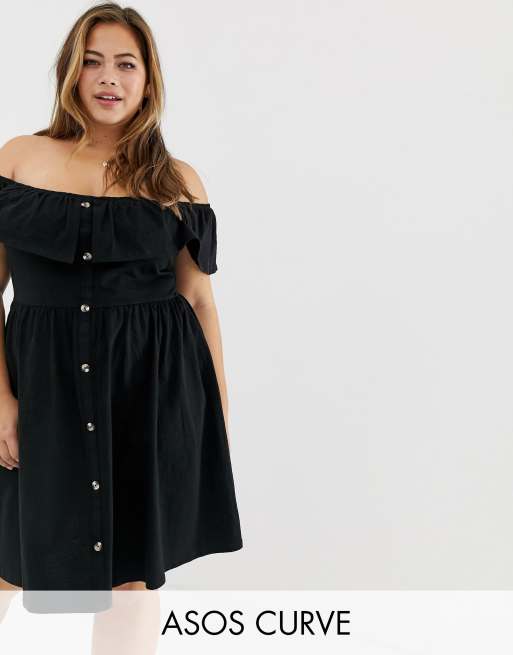 Asos Design Curve Mini Button Through Sundress With Tiered Skirt Asos