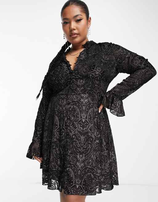 Asos Design Curve Mini Dress With Button Front Detail In Velvet Devoree