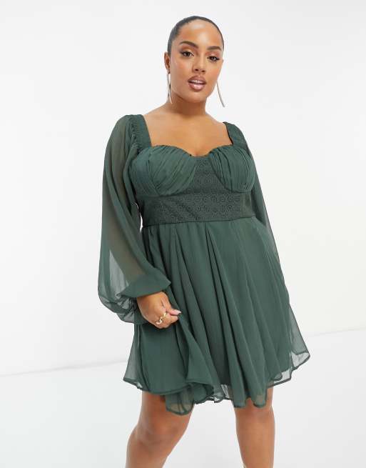 Asos Design Curve Mini Dress With Corset Lace Detail And Blouson