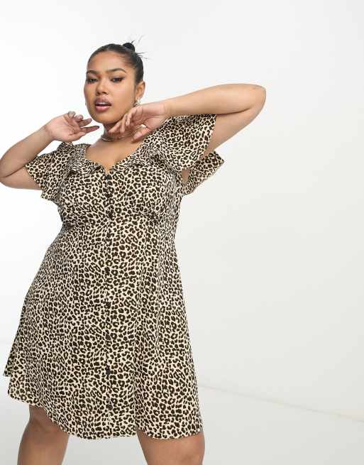 Asos Design Curve Mini Freizeitkleid Mit Tierfellmuster Knöpfen Und