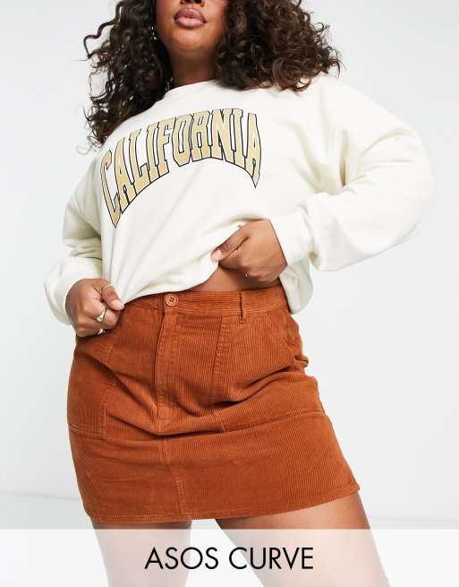 ASOS DESIGN Curve - Mini rok van corduroy met opgestikte zak in ...