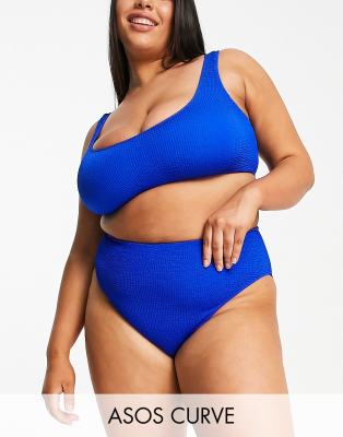 ASOS DESIGN Curve mix and match crinkle high leg high waist bikini bottoms in cobalt blue | ASOS