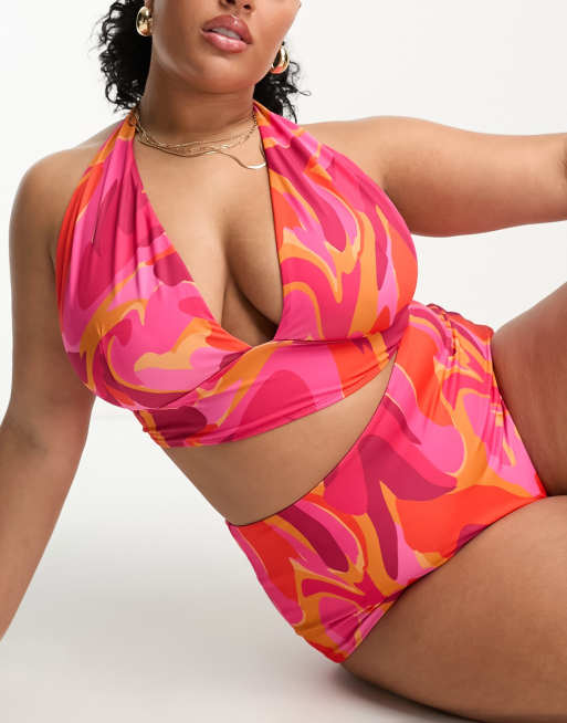 ASOS DESIGN Curve mix and match high waist bikini bottom in abstract swirl print | ASOS