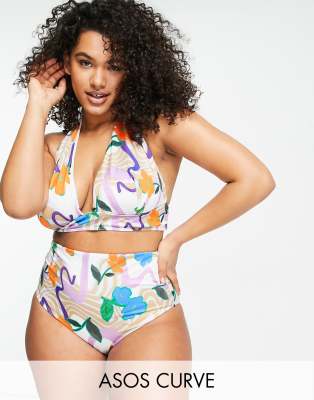 ASOS DESIGN Curve mix and match high waist bikini bottom in floral swirl print | ASOS