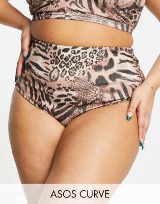 ASOS DESIGN Curve mix and match high waist bikini bottom in leopard animal print | ASOS