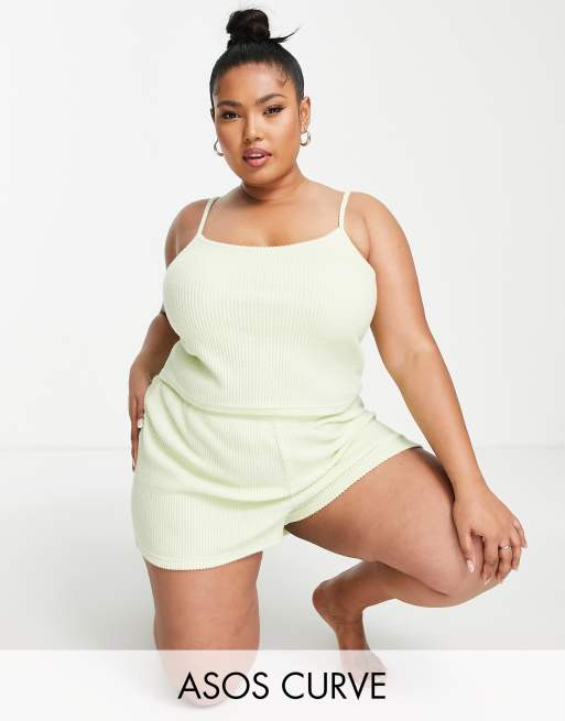 ASOS DESIGN Curve - Mix & Match - Caraco de pyjama en tissu brossé côtelé - Vert citron | ASOS