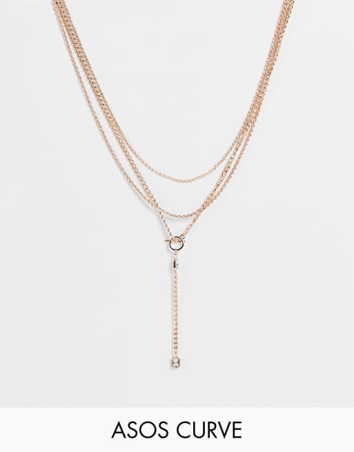 Asos Design Curve Multirow Necklace In Lariat Design Asos
