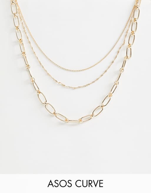 Asos Design Curve Multirow Necklace With Open Link And Dot Dash Chain
